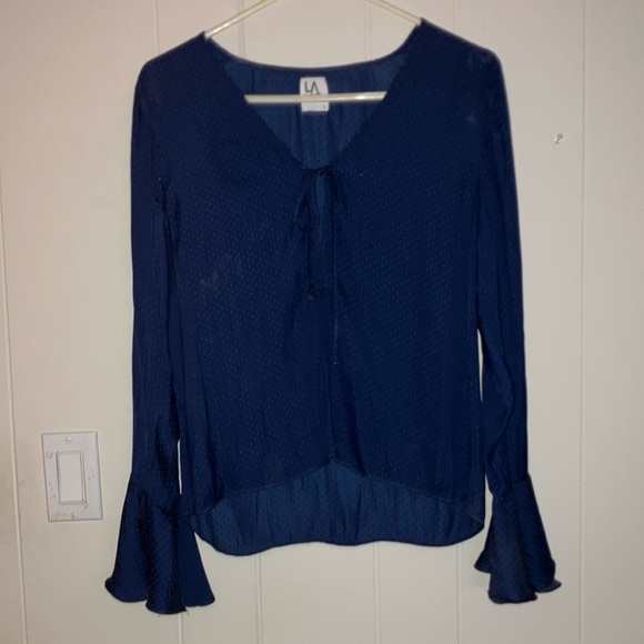 Tops | Cobalt Navy Blue Silky Lantern Sleeve Blouse | Poshmark